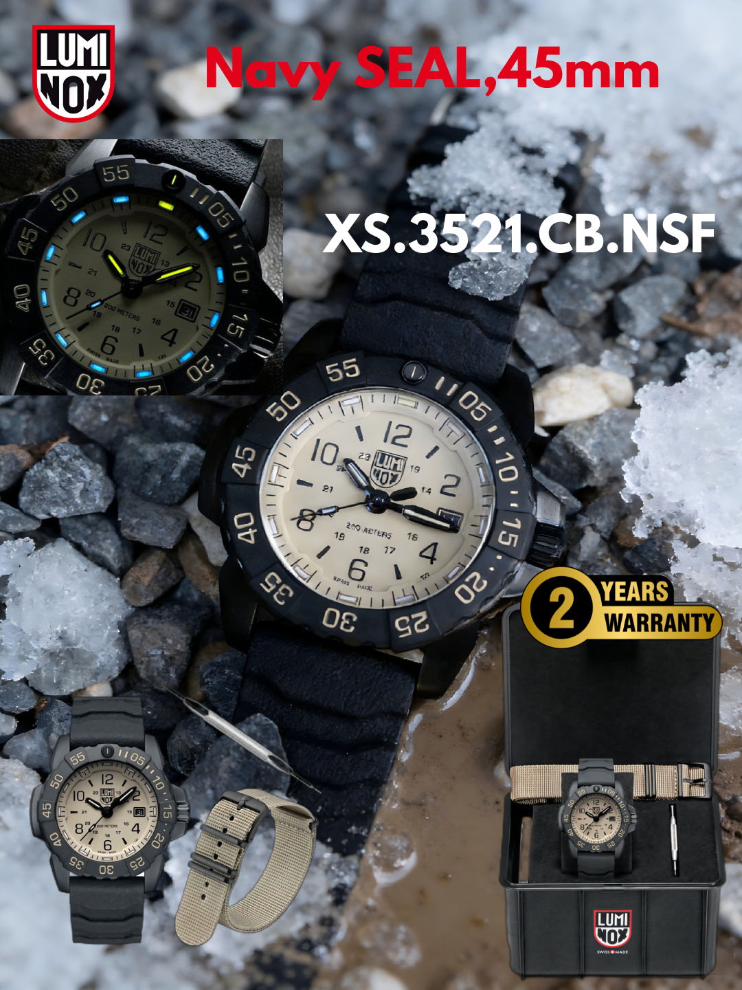 Часы Luminox Navy SEAL Steel, 45мм, WR200, Нержавеющая сталь 316L, сапфировое стекло, XS.3251. CBNSF. SET