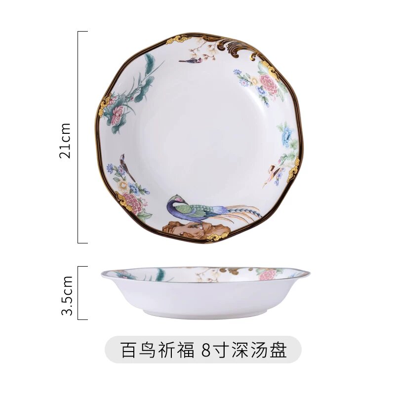 Bai Niao Qi Fu 8-дюймовая костяная керамика суповая тарелка, элегантная посуда для обеда