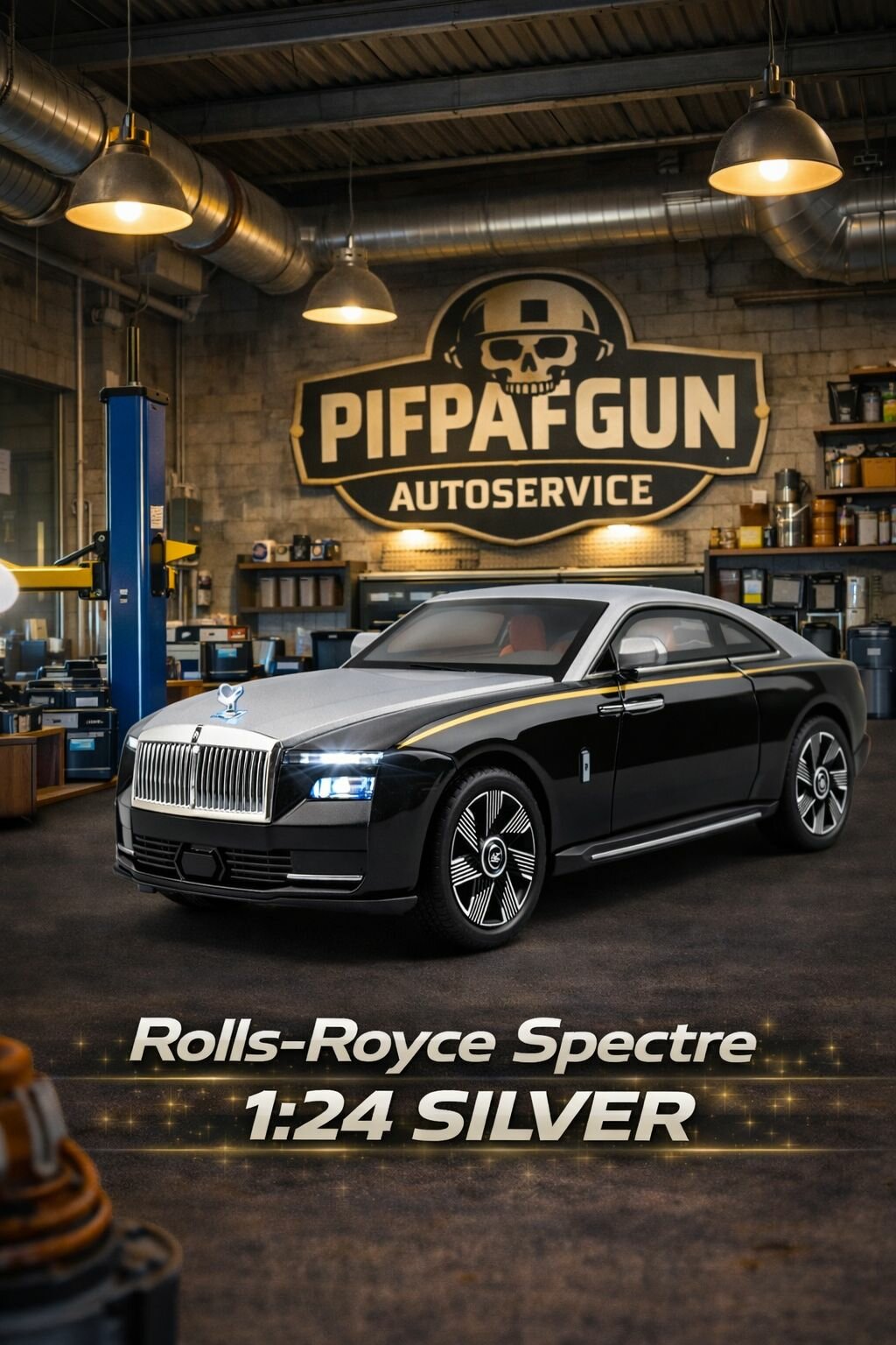 Машинка металлическая Rolls-Royce Spectre 1:24 серебристая инерционная, свет и звук, открываются двери/капот/багажник, премиум модель, 3+