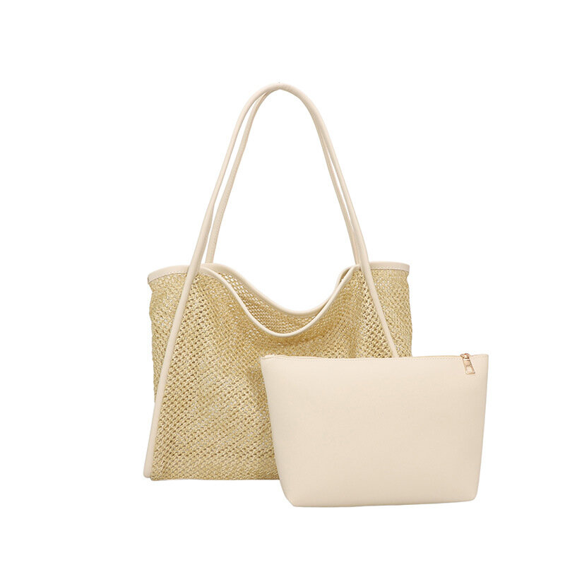 Плетеная соломенная сумка для женщин, большая вместимость, новая универсальная свежая сумка через плечо 2026 года, пляжная сумка для поездок