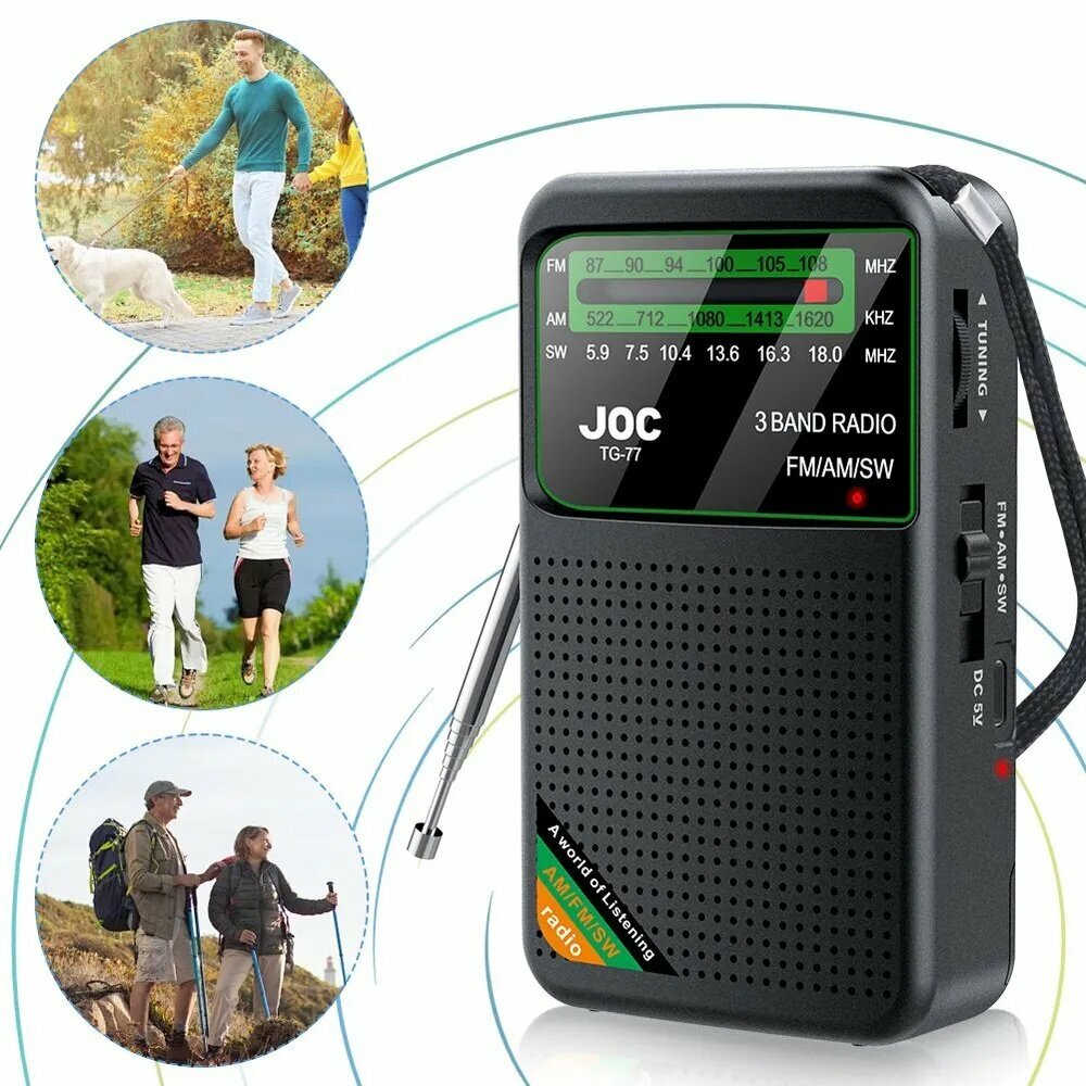 Магнитола Портативное мини-FM AM SW полнодиапазонное радио с автоматическим поиском лучшего приема для Elder, черный