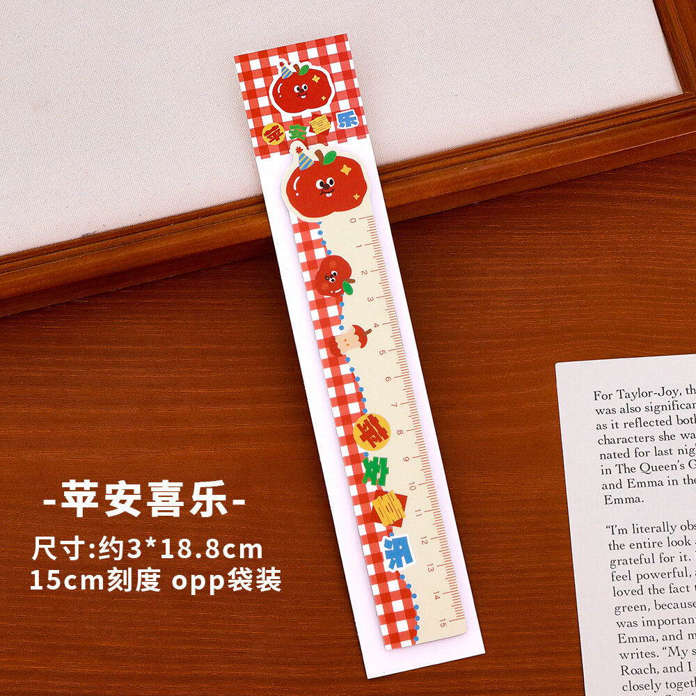 Магнитная закладка-линейка в виде мультяшного яблока, гибкая линейка для студентов, милые девичьи вдохновляющие канцелярские принадлежности, магнитная прямая линейка