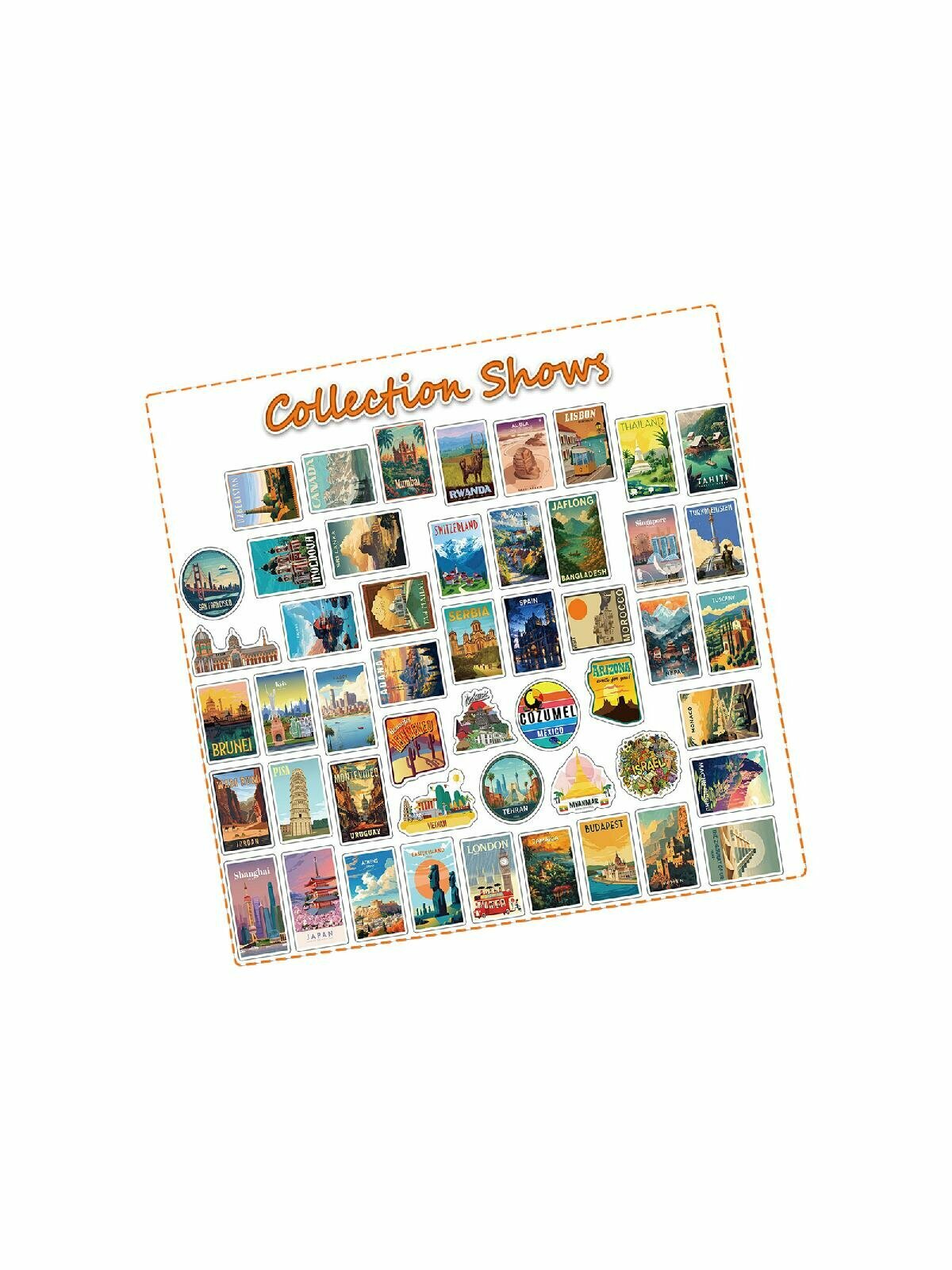 50шт Наклейка Global Landmark Водонепроницаемая наклейка World Landmark для ноутбука