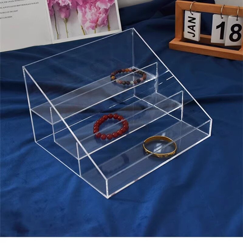 Прозрачная парфюмерная стойка, акриловая лестница, коробка для хранения косметики, коробка для демонстрации уходовых продуктов, многослойная настольная стойка для хранения
