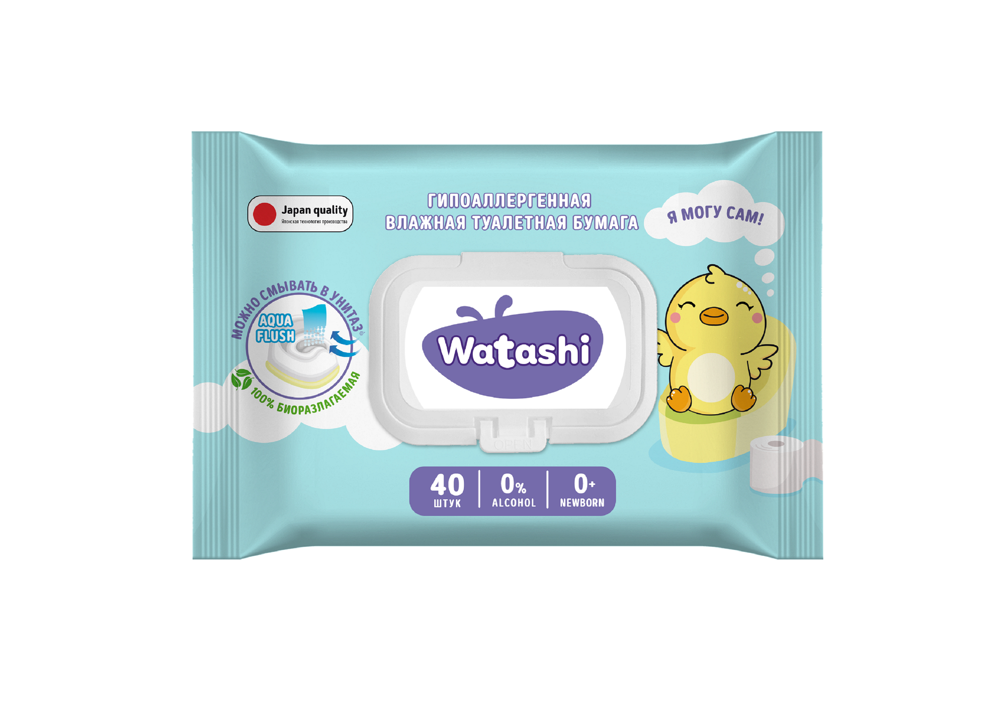 Туалетная бумага влажная WATASHI 0+ 40шт