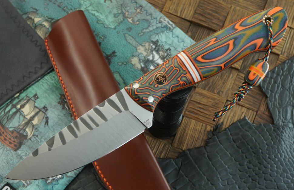 Кастомный нож Yuriko Knives Окунь, сталь Elmax, рукоять микарта CrazyFiber