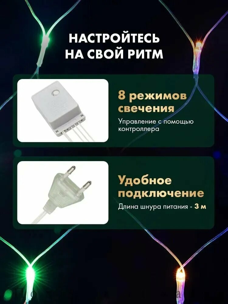 Электрогирлянда интерьерная Сетка Светодиодная 150 ламп, 1.5 м, питание От сети 220В, 1 шт