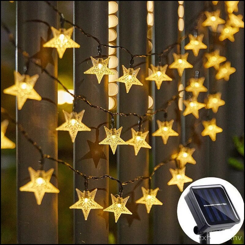Солнечная гирлянда со звездами, 12м, 100 LED, теплый свет