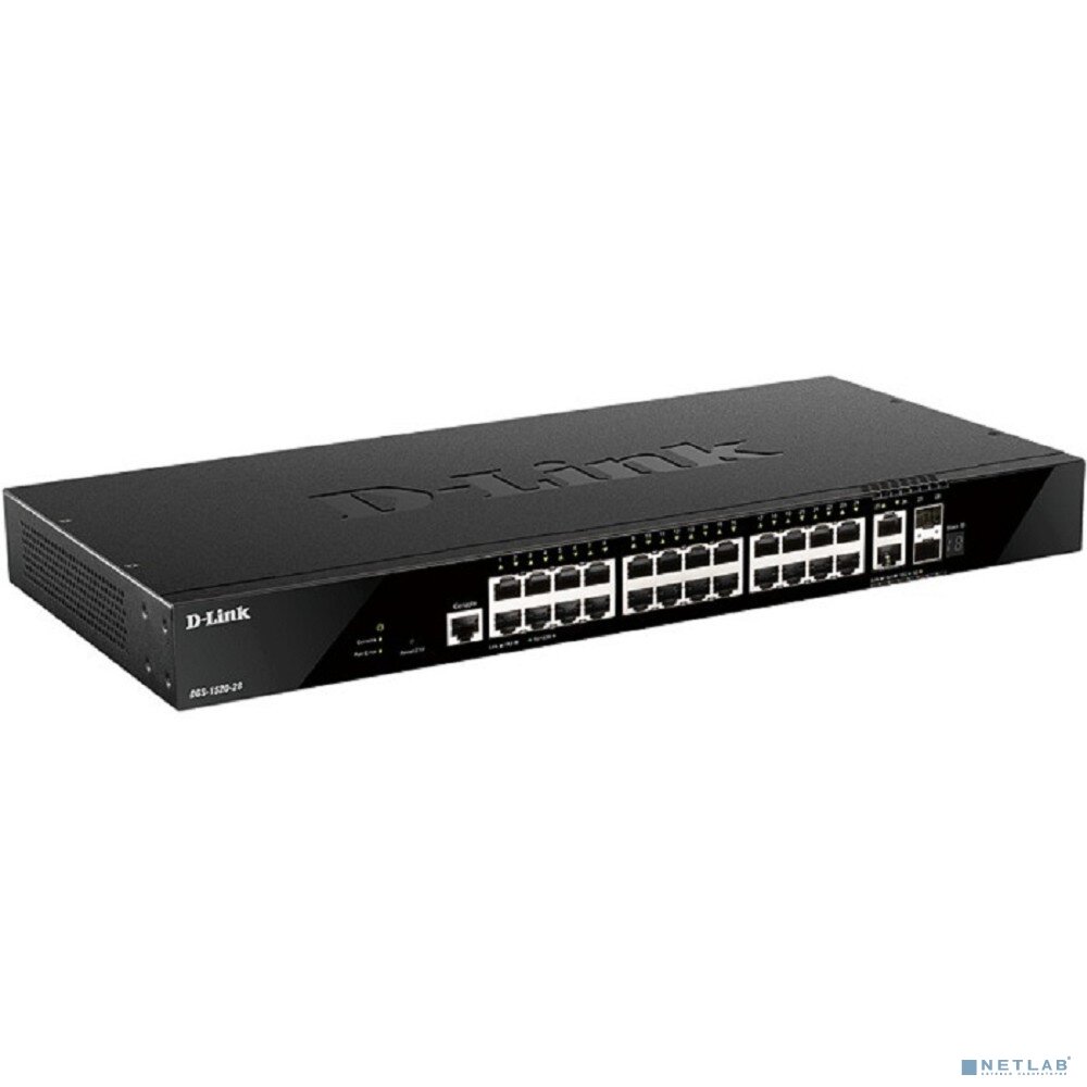 D-Link DGS-1520-28/A1A Управляемый L3 стекируемый коммутатор с 24 портами 10/100/1000Base-T, 2 портами 10GBase-T и 2 портами 10GBase-X SFP+