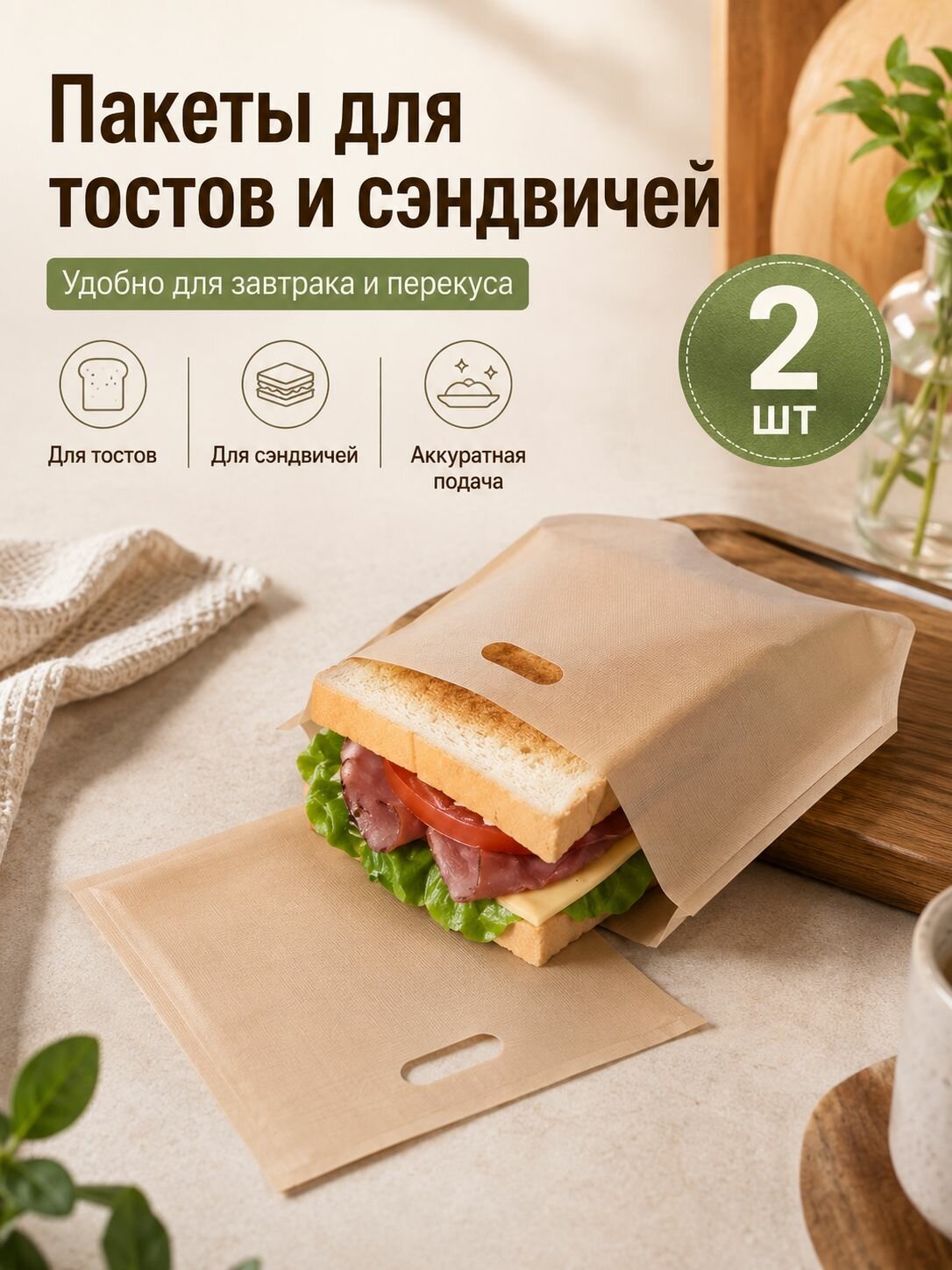 Пакет, мешок для приготовления, 0.17м х 16 см, 300 мкм, 2 шт для запекания для варки 17x16 см 300 мкм