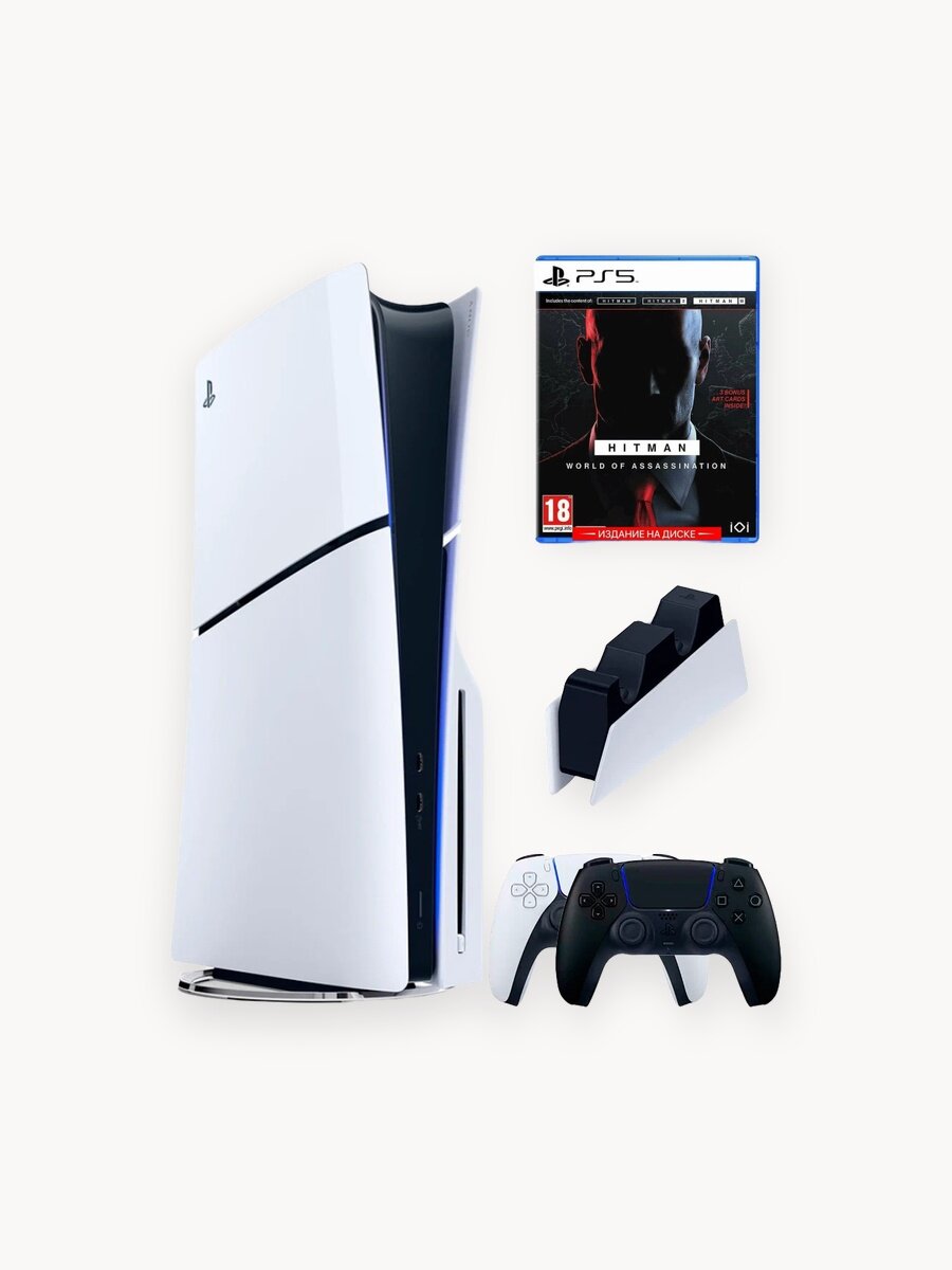 PS5 (ПС5) Игровая приставка Sony PlayStation 5 Slim disk+2-й геймпад(черный)+зарядное+ Hitman , 1000 ГБ