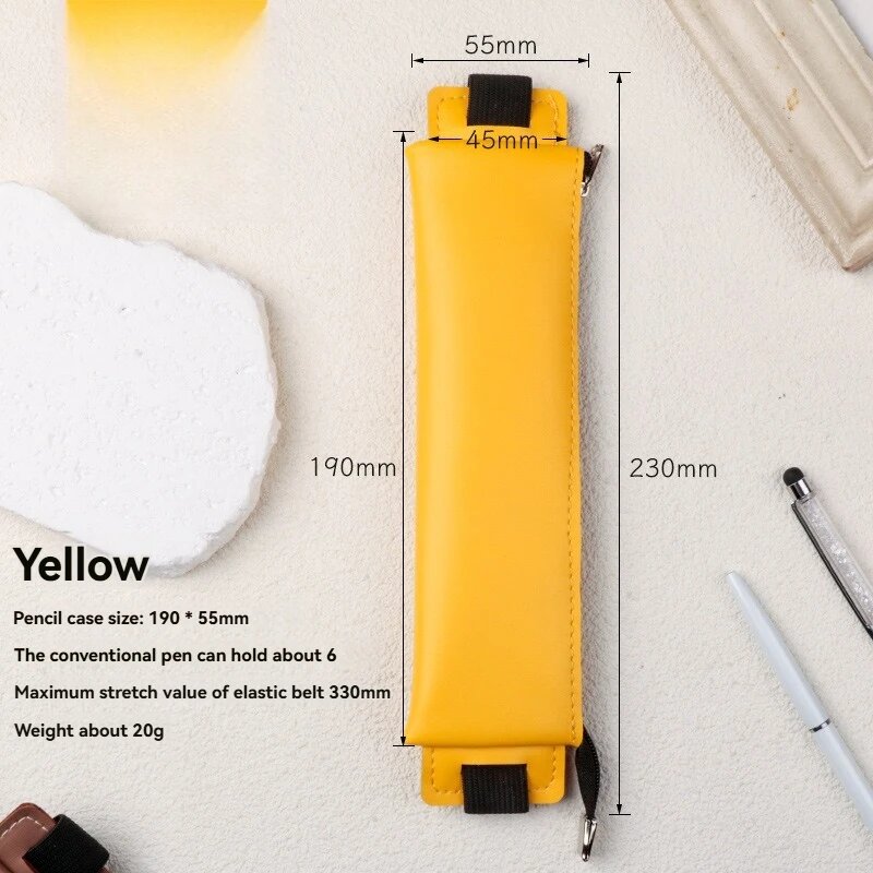 Кожаный пенал для канцелярии Желтый, Yellow