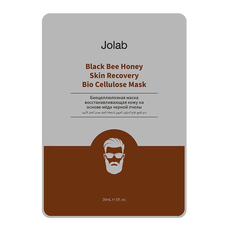 JOLAB Men's Black Bee Honey Skin Recovery Bio Cellulose Mask, Мужская биоцеллюлозная маска восстанавливающая кожу на основе мёда чёрной пчелы