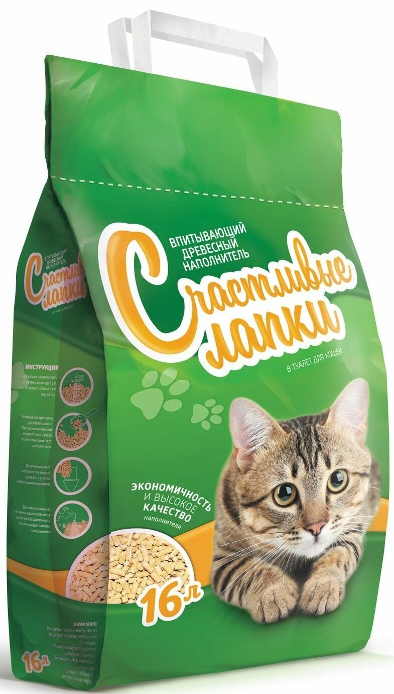Счастливые лапки Наполнитель древесный 16л