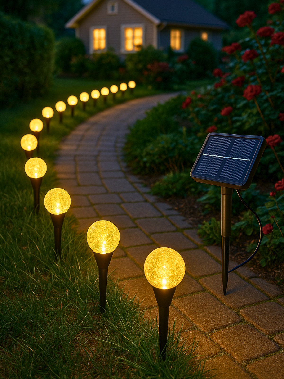Садовые светильники на солнечной батарее, гирлянда из 20 ламп, теплый свет, влагозащита, для освещения дорожек и сада