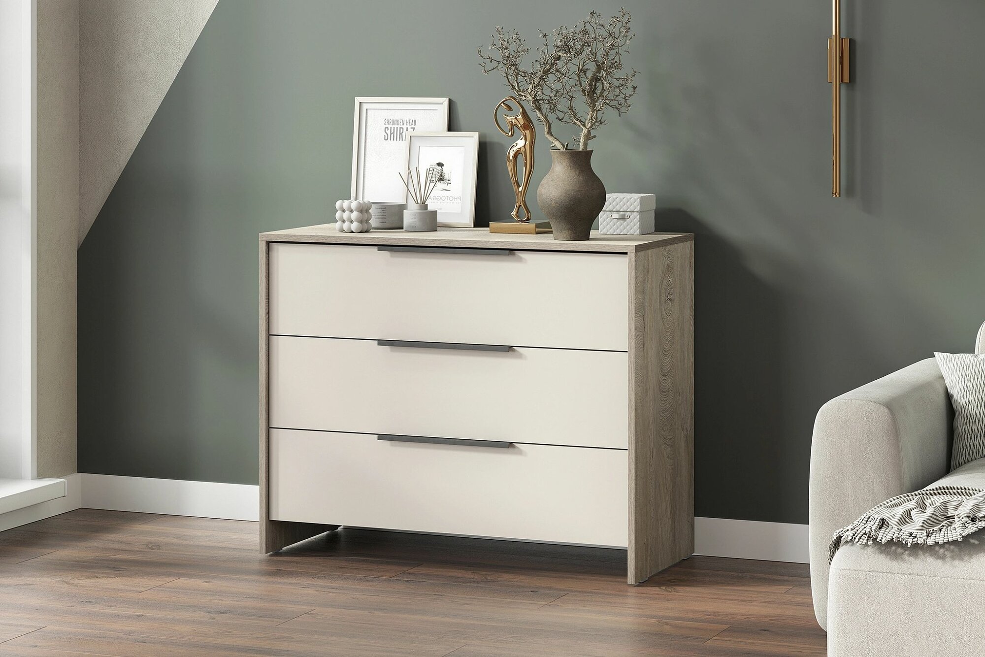 Комод c 3-мя ящиками Амелия, ЛДСП, дуб эндгрейн/меланж (капучино)