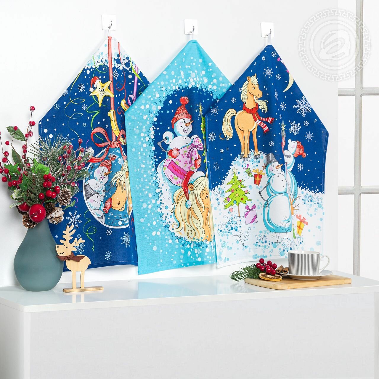 Набор из 2-х Полотенец Новогодних "Каникулы" 45х60 Рогожка 100% Хлопок