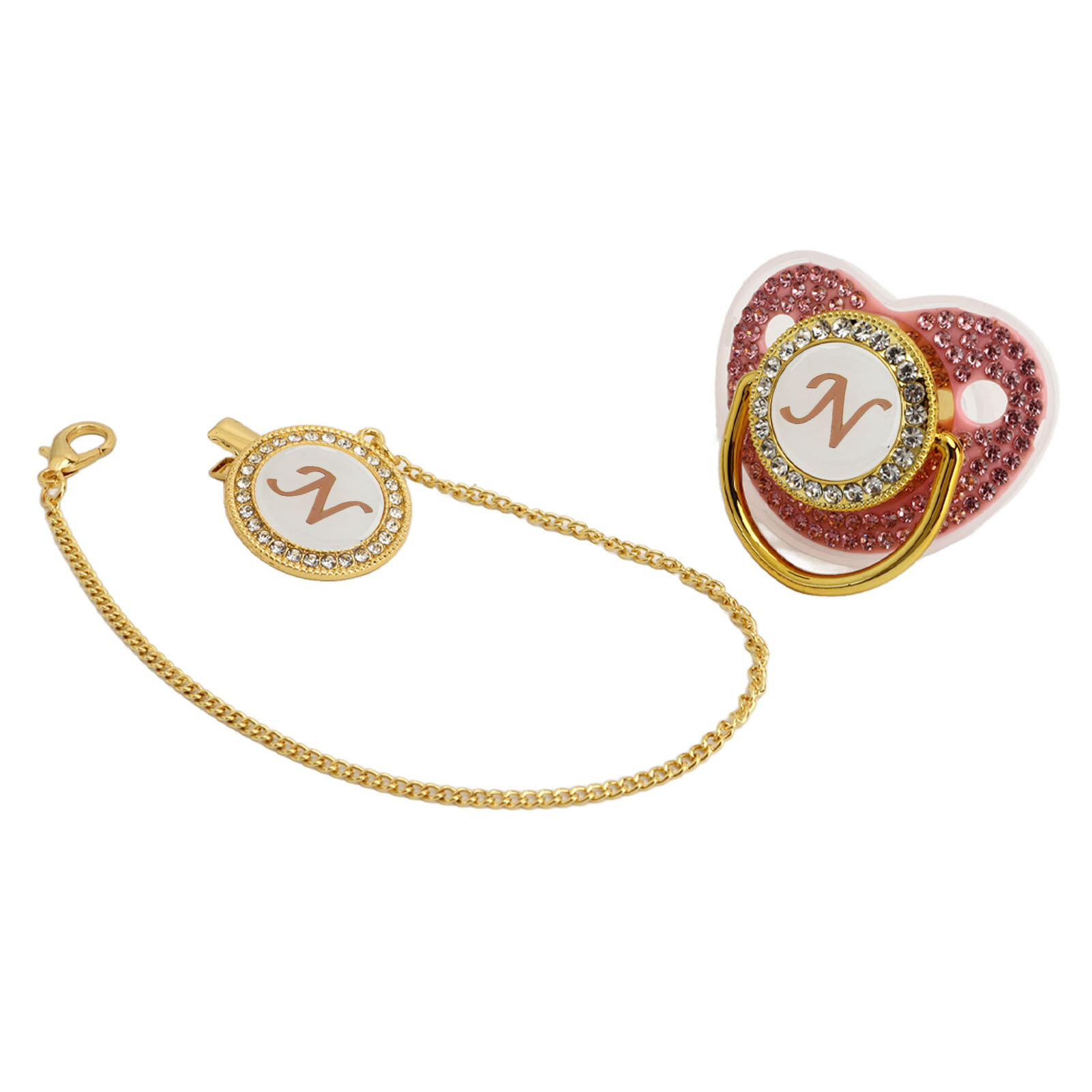 Золотистая детская соска-пустышка, украшенная стразами, изогнутого дизайна, силиконовая пустышка для кормления ребенка молочной смесью, буква N.