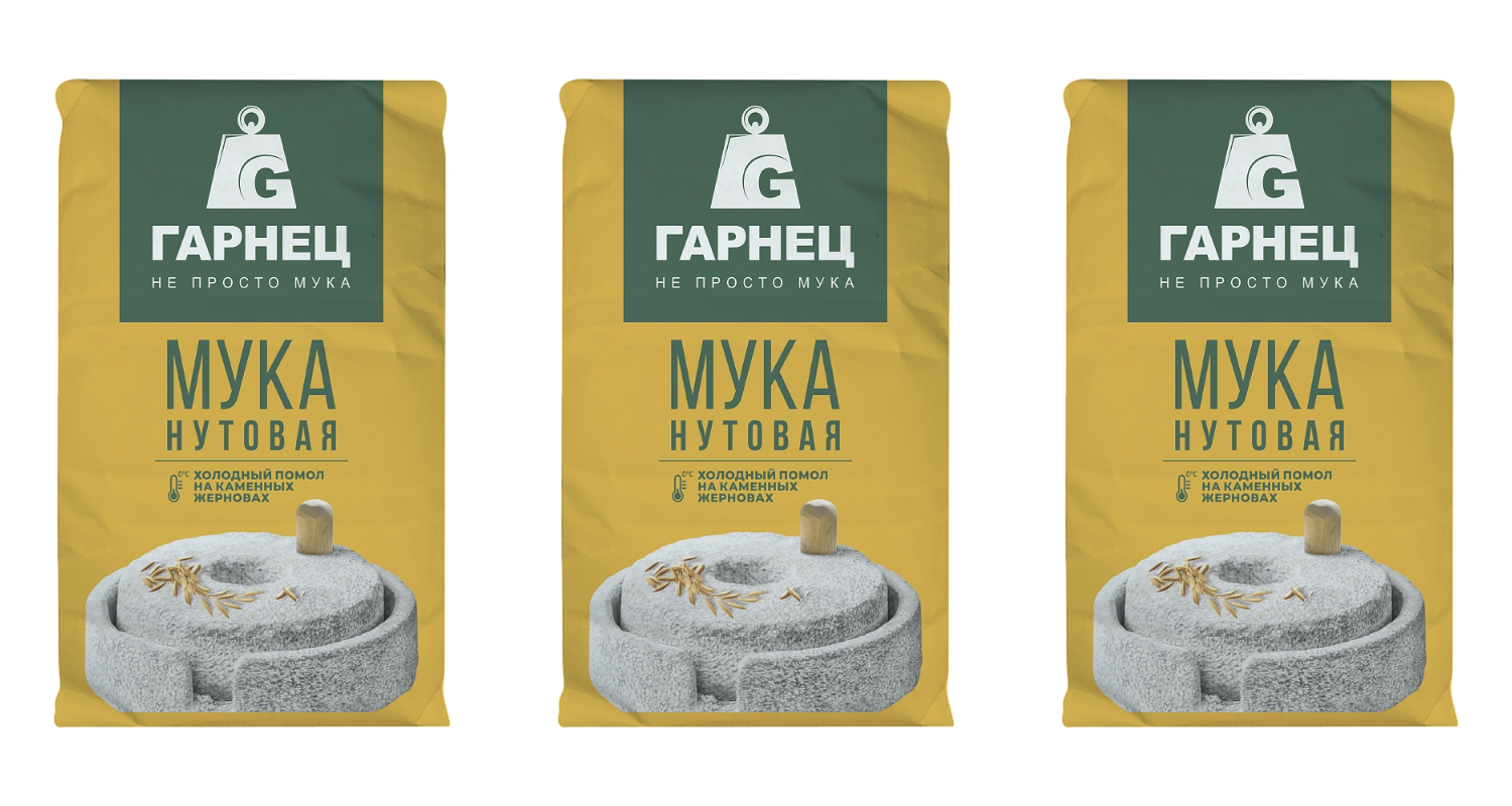 Мука Гарнец, нутовая, цельнозерновая, высший сорт, без глютена, без ГМО, 0,4 кг, 3 уп