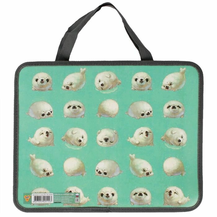 Папка детская с ручками А4 пласт. с рисунком на молнии Морские котики