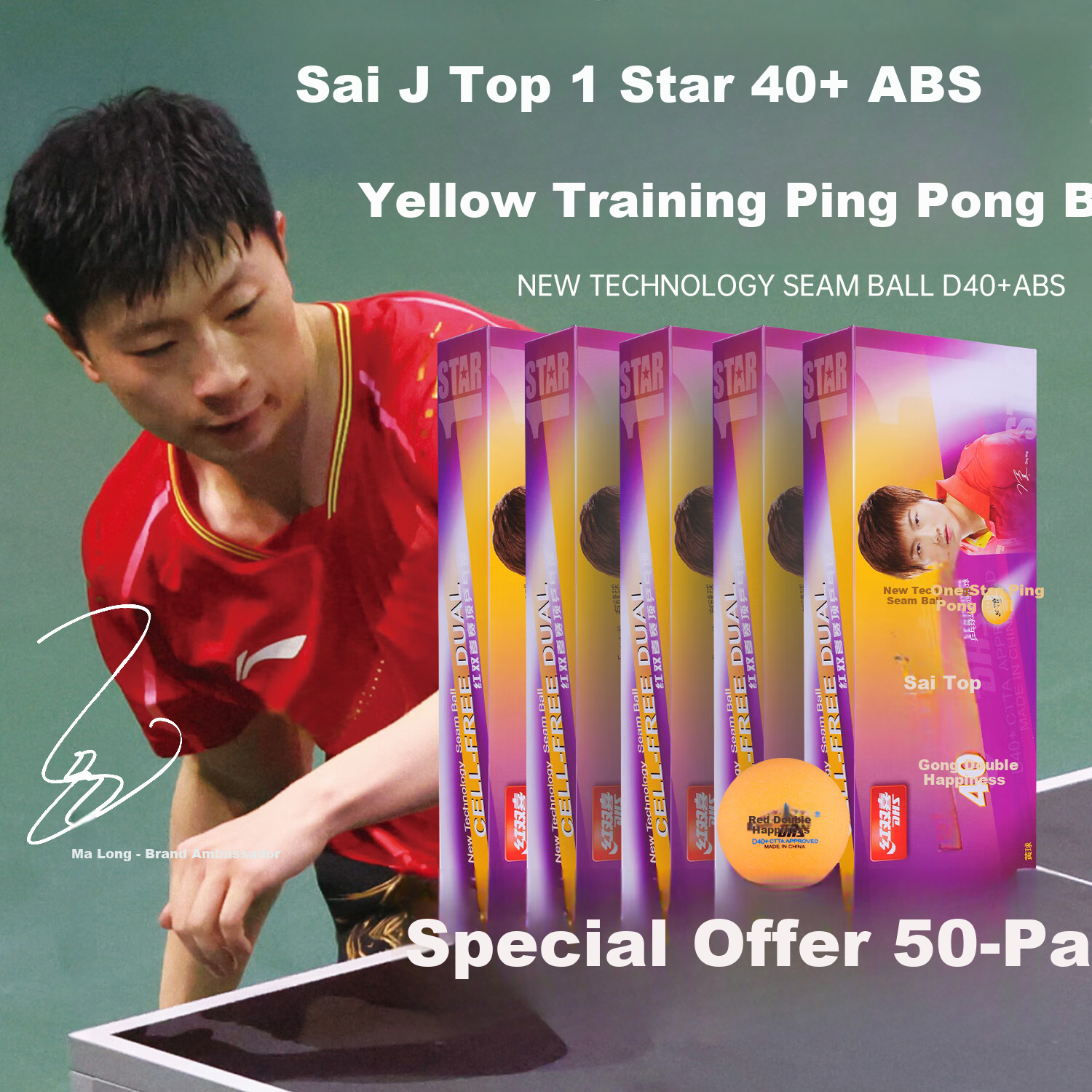DHS 1-Star Table Tennis Balls 40+ ABS Training Ping Pong Balls Yellow Pack of 50
