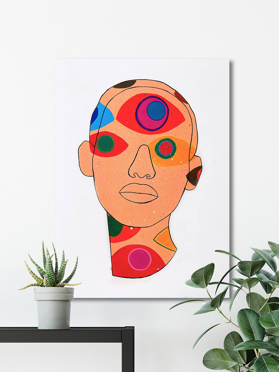 Картина силуэт / девушка - абстракция, стильная, дизайнерская картина на холсте, 50х70 см.