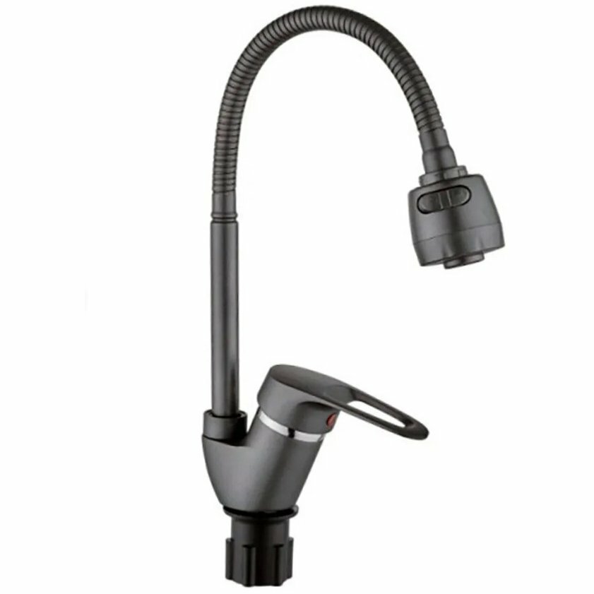 Смеситель для кухни Everest B58-02619 с гибким изливом двухвентильный современный серый