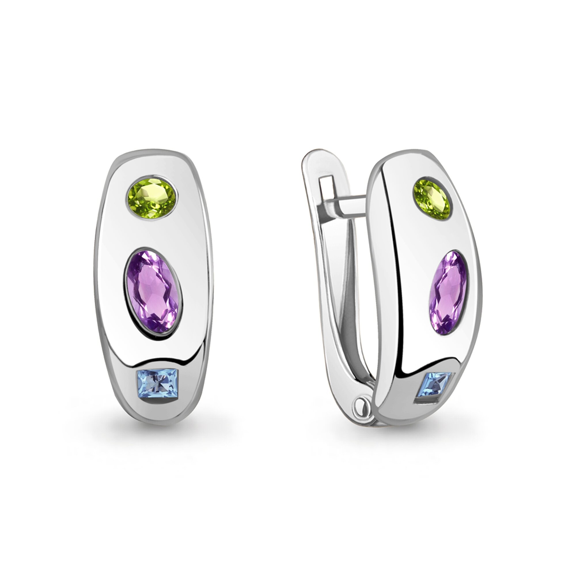 Серьги, серебро, 925 проба, родирование, топаз, хризолит, аметист