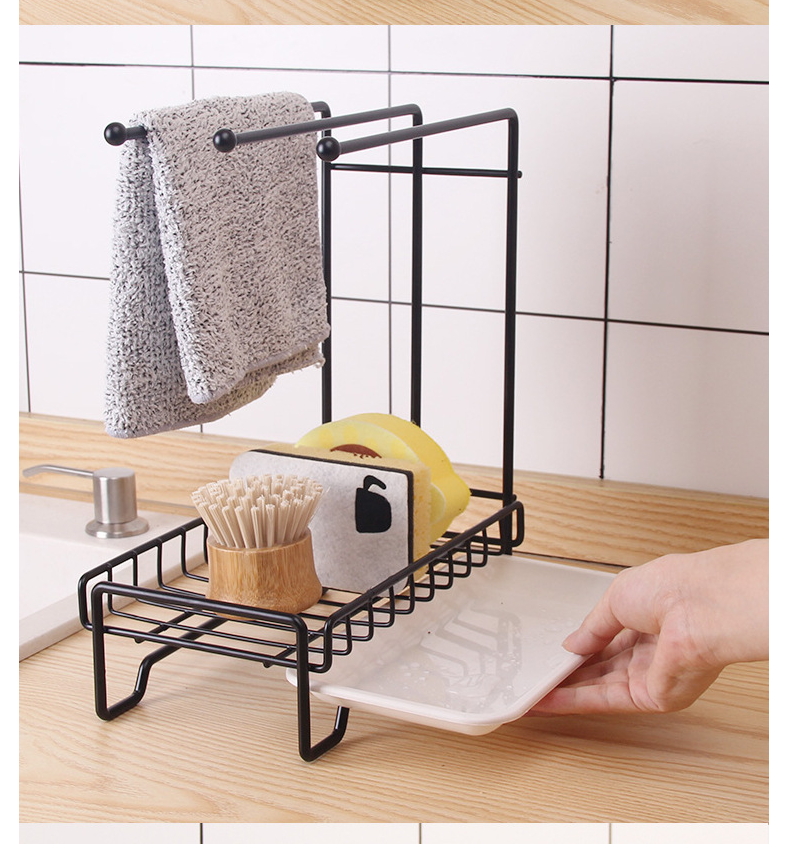Органайзер кухонный для раковины для мокрой зоны на 25см MyPads, органайзер для губки и моющего средства с держателем для полотенца и поддоном, черный