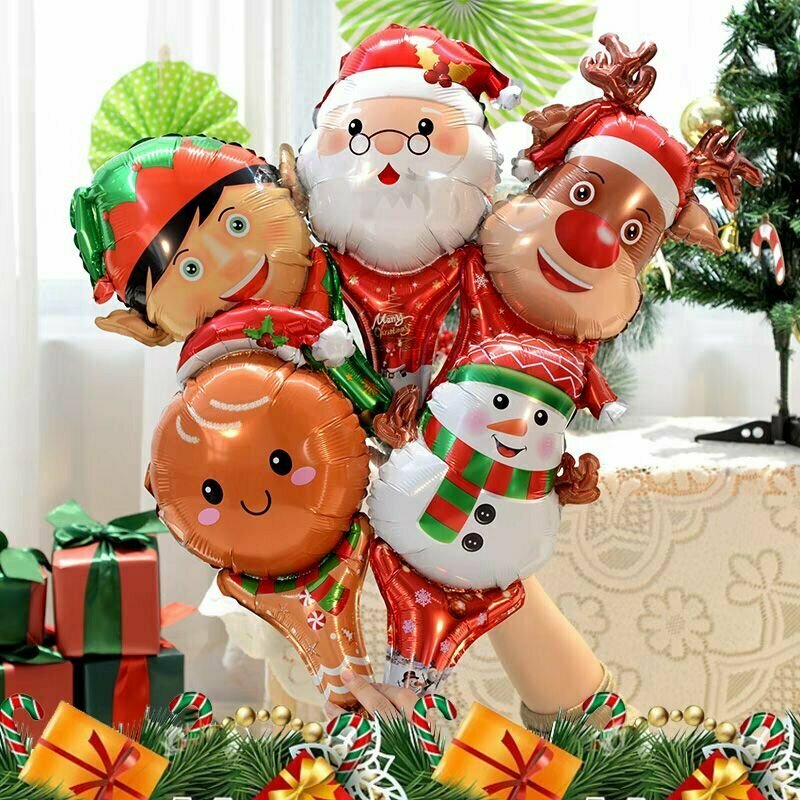 Рождественские воздушные шары из фольги в наборе 5 шт снеговик, пряничный человечек, старик, детские игрушки для праздника