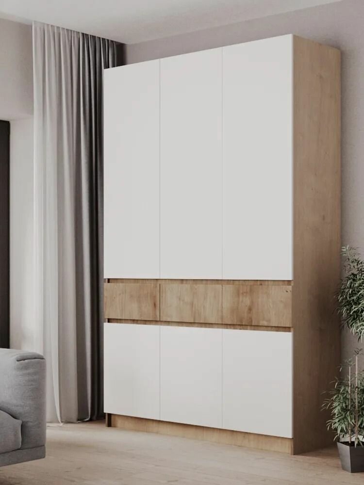 Шкаф мршр 7/ШК-34 (Артек, Бостон) Шкаф 3-х ств 1,5 Дуб вотан/Белый