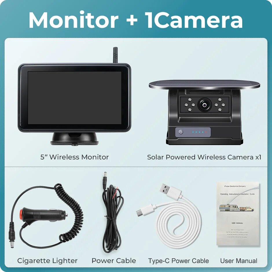 5-дюймовый беспроводной видеорегистратор, монитор с солнечным магнитом, беспроводная резервная ИК-камера ночного видения, комплекты для грузовика, автобуса, прицепа, кемпера Monitor add Camera