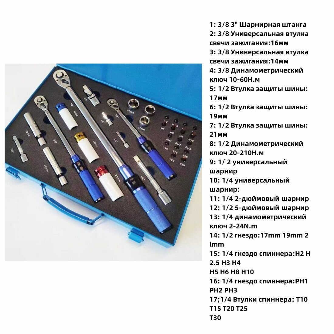 Набор динамометрических ключей из 33 предметов с полной комплектацией