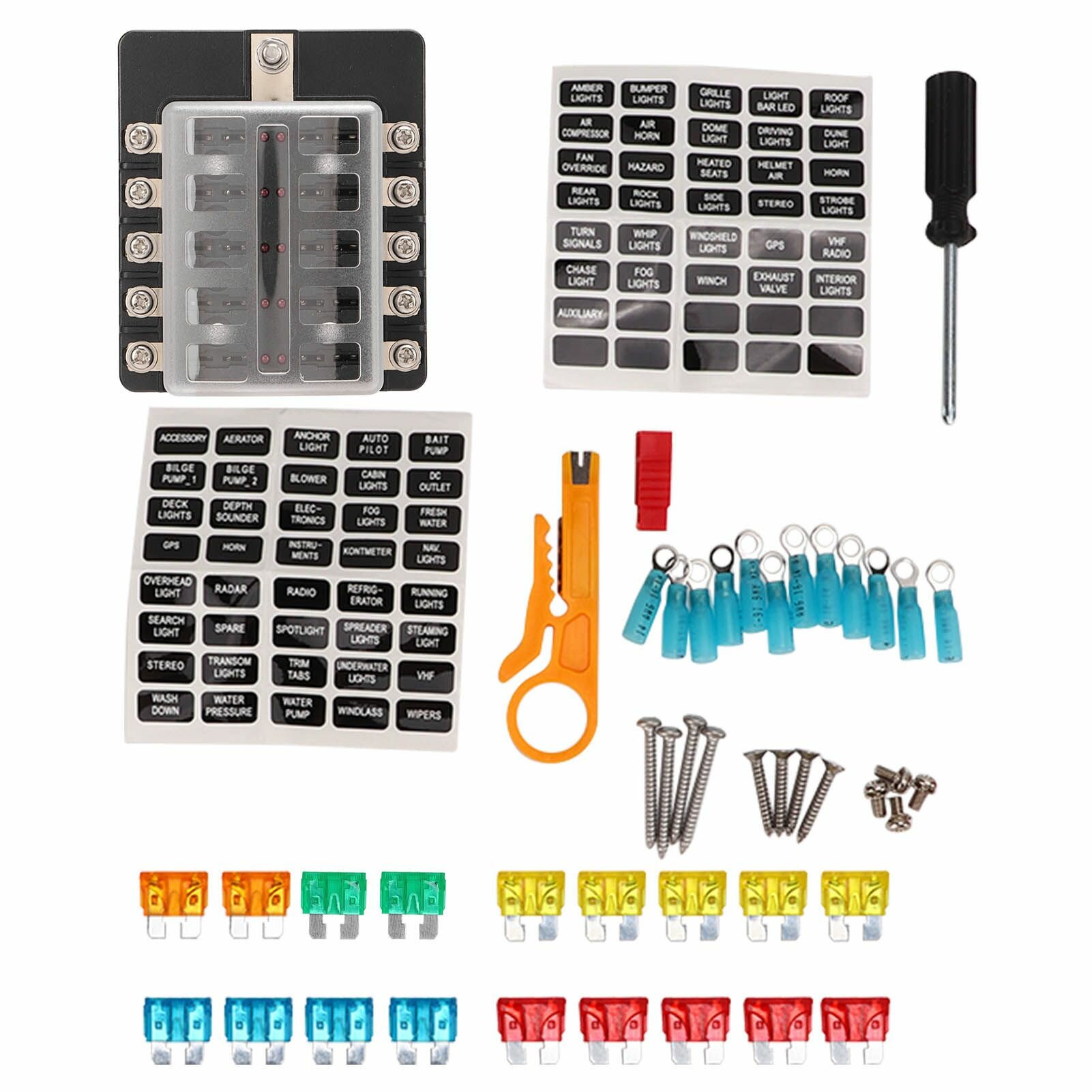 Блок предохранителей 10-канальный с LED, для авто