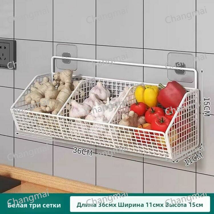 Корзина для хранения лука, имбиря и чеснока, настенный органайзер кухни, стойка специй, коробка без сверления, двойной слой
