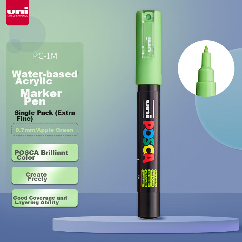 Uni Mitsubishi POSCA Acrylic Marker (Ultra Fine) Apple Green Single Pen PC-1M Drawing Poster Advertising Marker Painting Hand-Draw Graffiti Pen