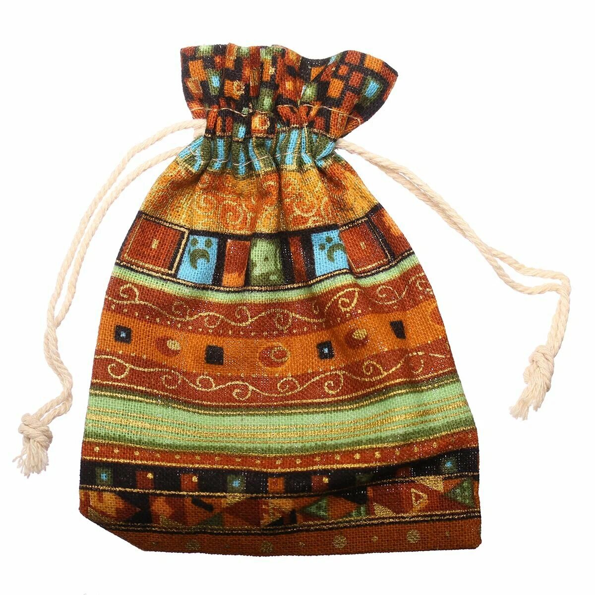 Подарочный хлопковый мешочек прямоугольный В этническом стиле MS006MIX, на завязках (размер 17 на 11,5 см.), 1 шт.