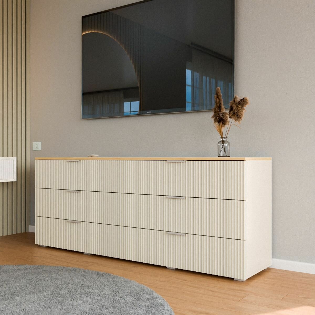 Комод с ящиками для одежды Салерно 12 большой, деревянный, в спальню, в гостиную, 6 ящиков, 182 х 42 x 72 см