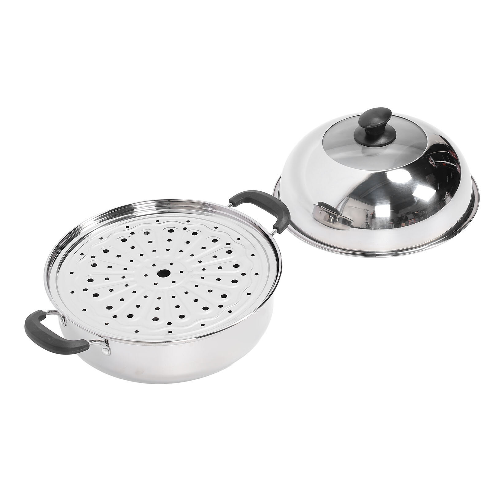Пароварка из нержавеющей стали с утолщенной крышкой, многофункциональная двухъярусная посуда для приготовления на пару рыбы, морепродуктов, булочек на пару