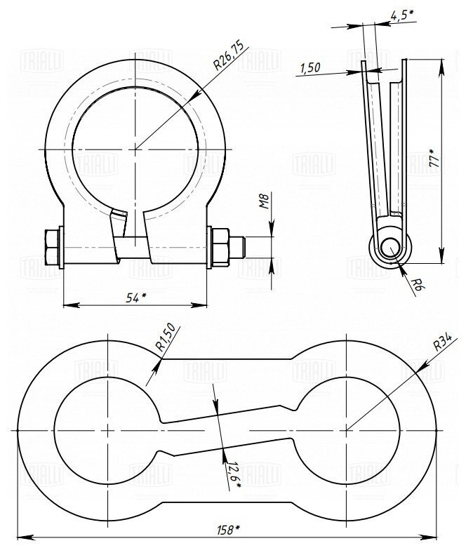 Хомут глушителя кольцевой 54мм. TRIALLI ECLP 54
