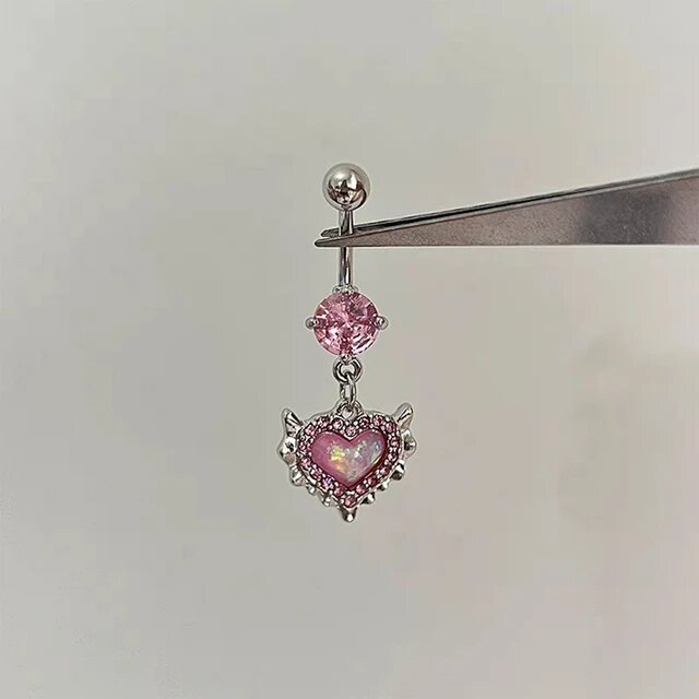 MINISO Hello Kitty Розовое кристаллическое сердце кольцо для пупка