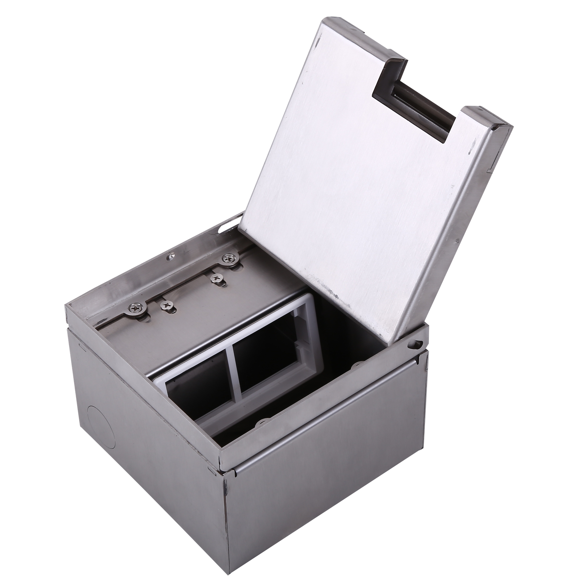 Лючок для вертикальной установки 2 модулей 45х45мм, с крышкой, металл, цвет нержавеющая сталь, Donel