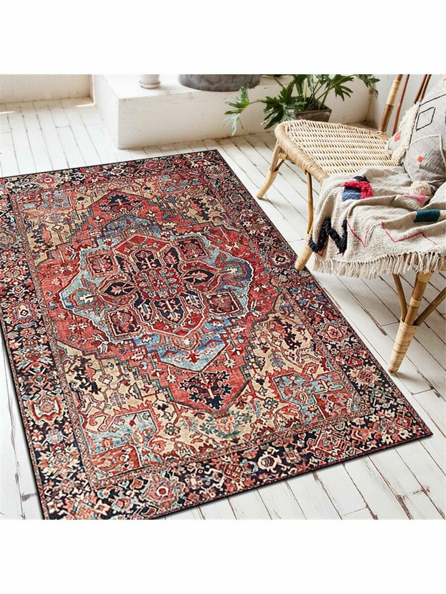 Стильный персидский коврик с ретро-узорами | Защита от пятен, легкий уход — для богемного и скандинавского декора