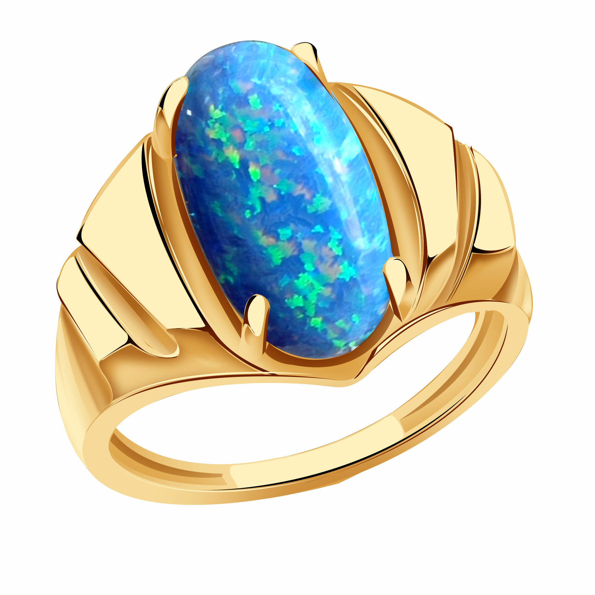 Кольцо широкое, красное золото, 585 проба, опал