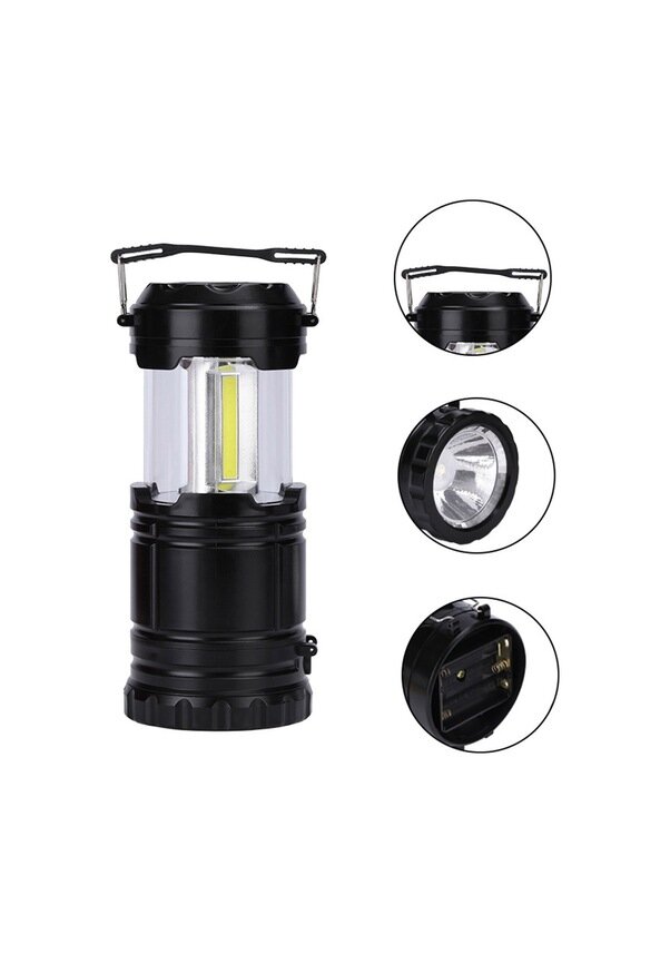 Портативный кемпинговый фонарь, светодиодный COB-светильник, освещение на 360 градусов, питание от батареек, черный, 1 многоцветный