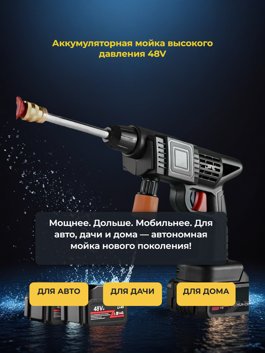 Аккумуляторная мойка высокого давления 21В – минимойка для автомобиля и дачи, автомойка с кейсом и 2 АКБ