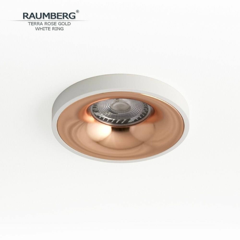 Встраиваемый неповоротный светильник RAUMBERG TERRA Rose Gold White, цвет- розовое золото с белым внешним кольцом, под светодиодную лампу GU10