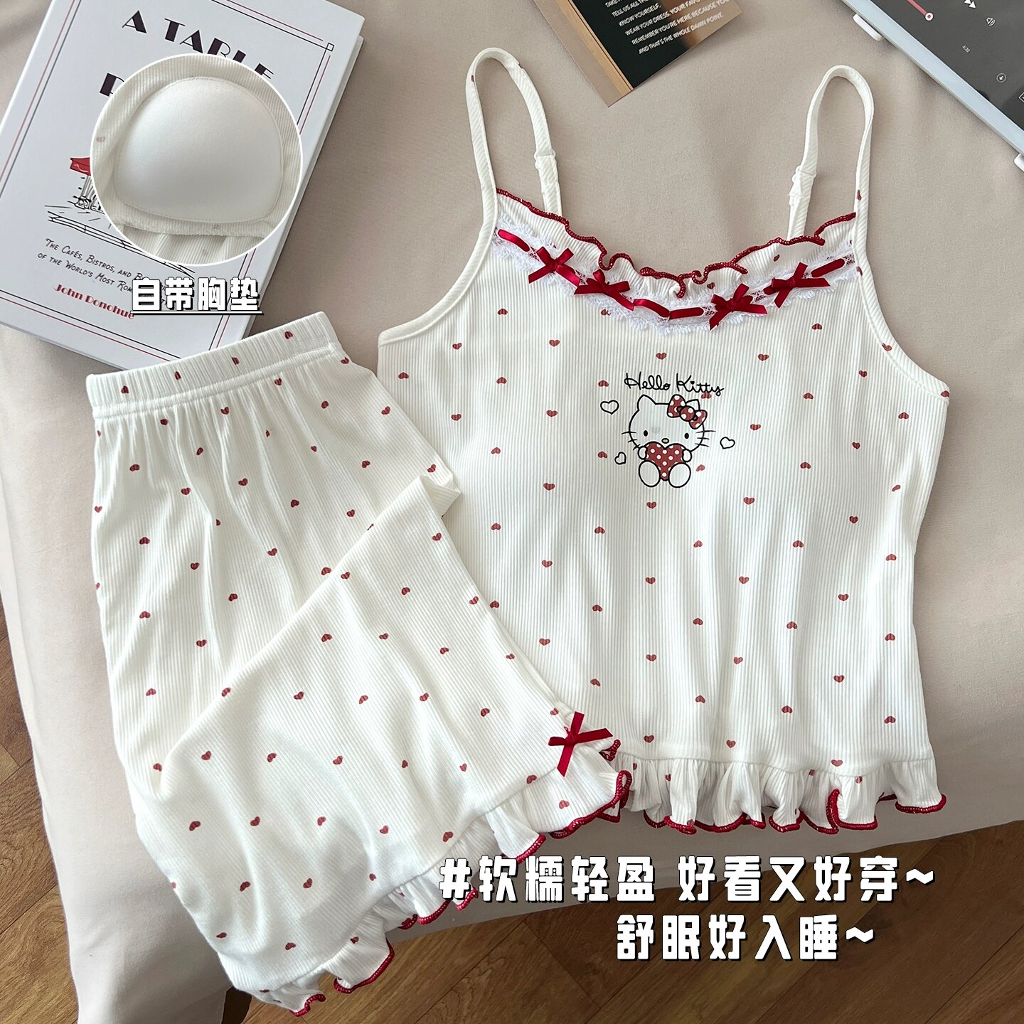 Милая пижама Hello Kitty с подтяжками на груди, женский летний костюм из модала и хлопка с рисунком, можно носить на улице летом