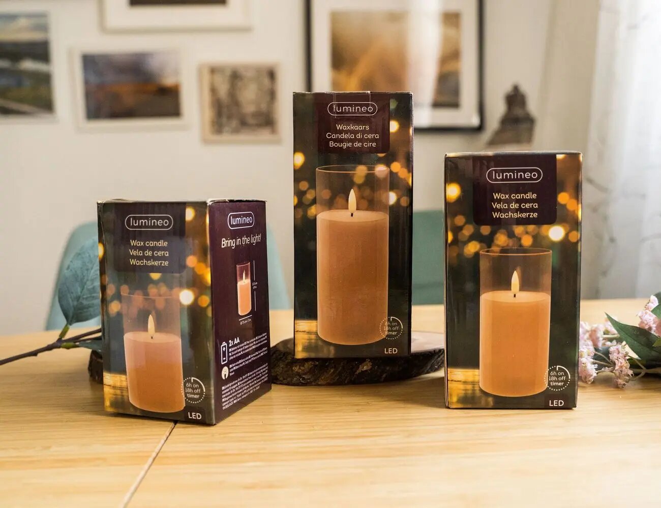 Светодиодная восковая свеча фьёга в стеклянных стаканах, розовая, тёплый белый LED-огонь мерцающий, 'натуральный фитилёк', 7.5х12.5 см, таймер, батарейки, Kaemingk (Lumineo)