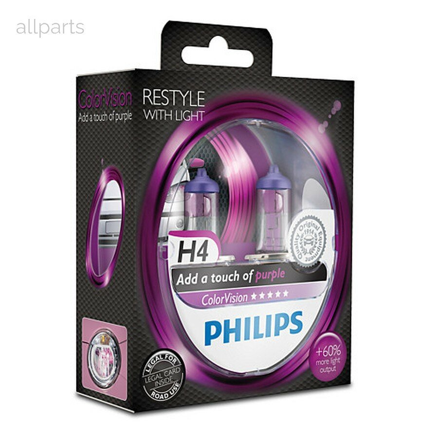 PHILIPS 12342CVPPS2 Лампа H4 12V 60/55W P43t ColorVision Purple (коробка 2шт.)